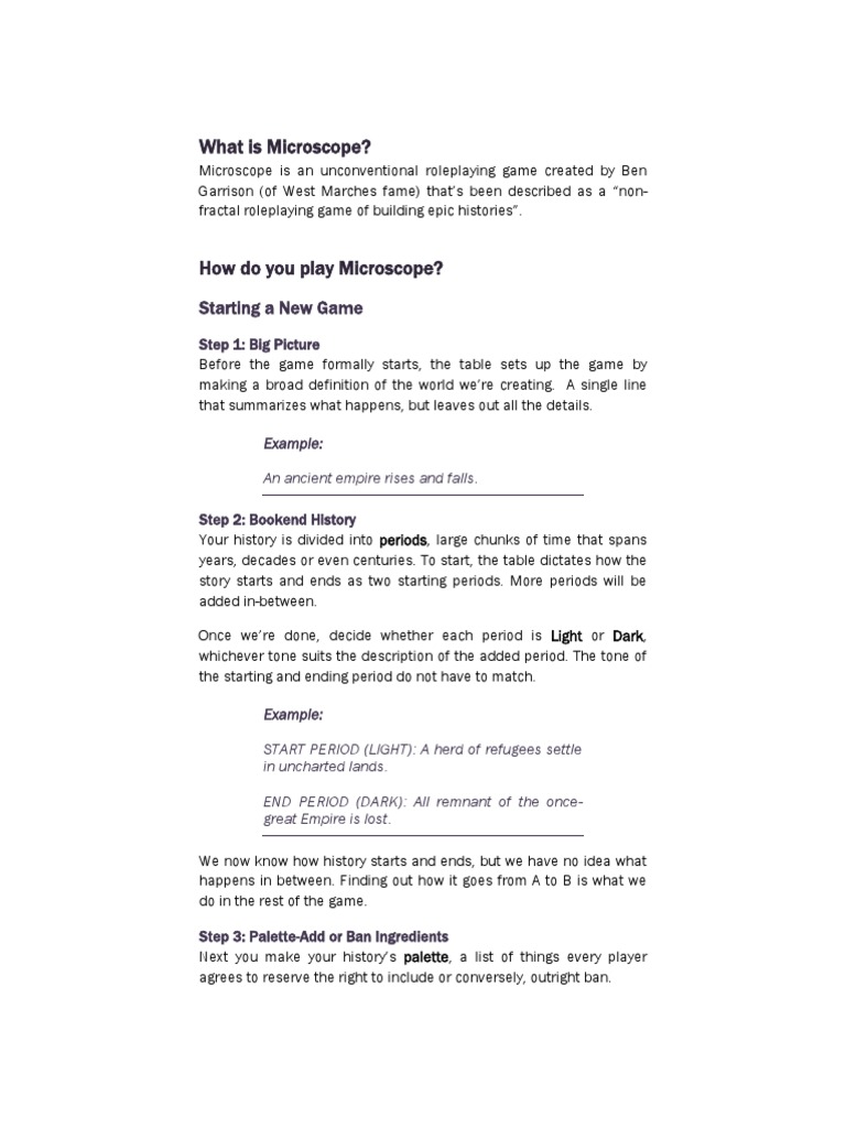 MICROSCOPE RPG - Rules Summary | PDF | Thought