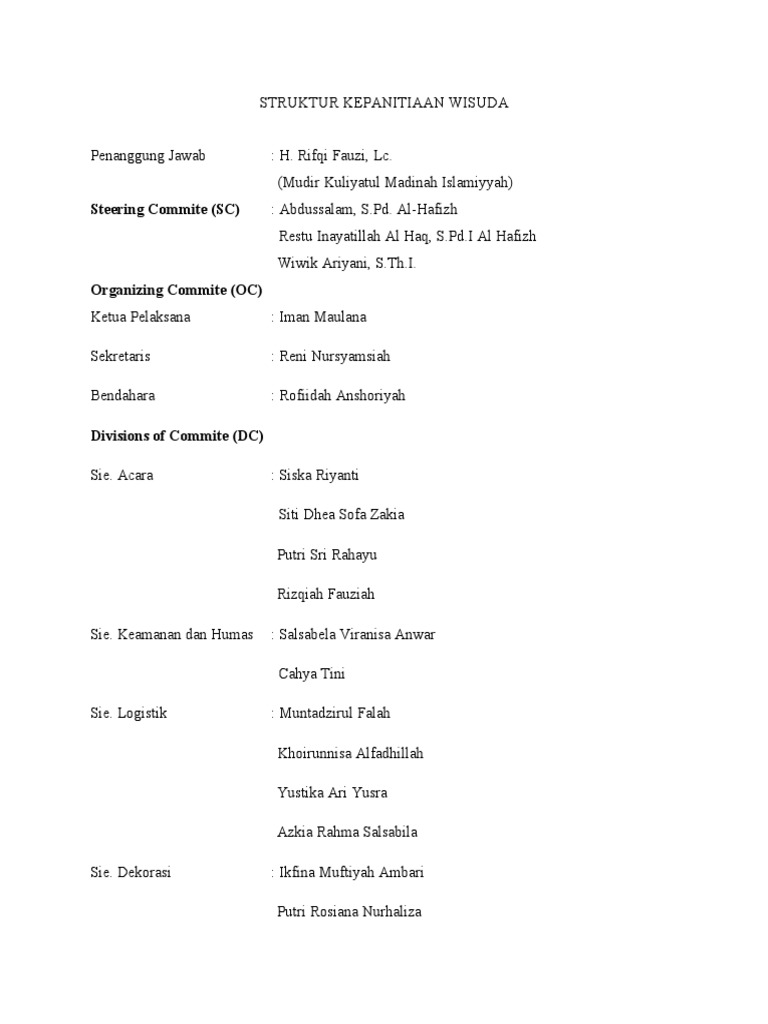Struktur Kepanitiaan Wisuda | PDF