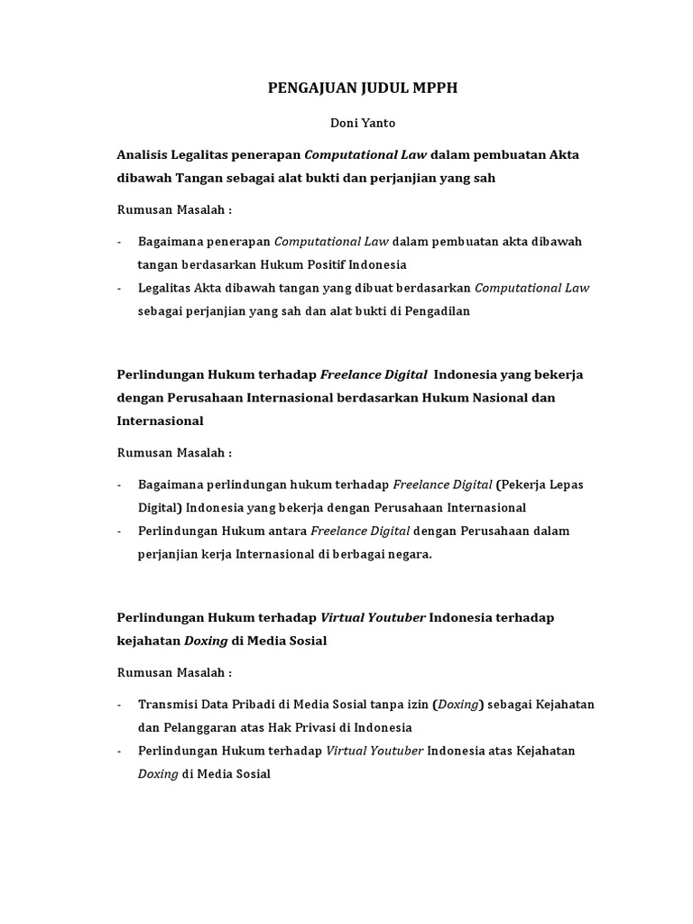 Pengajuan Judul MPPH | PDF | Hukum