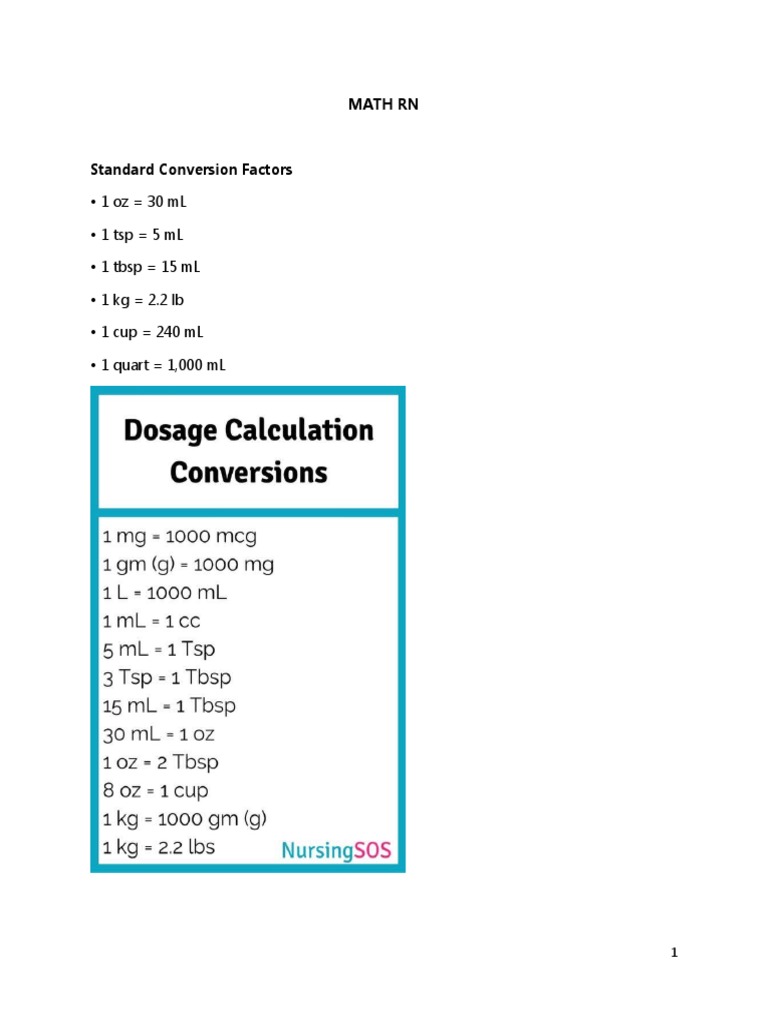 Standard Conversion and IV Drip Rate Calculations | PDF | Intravenous ...