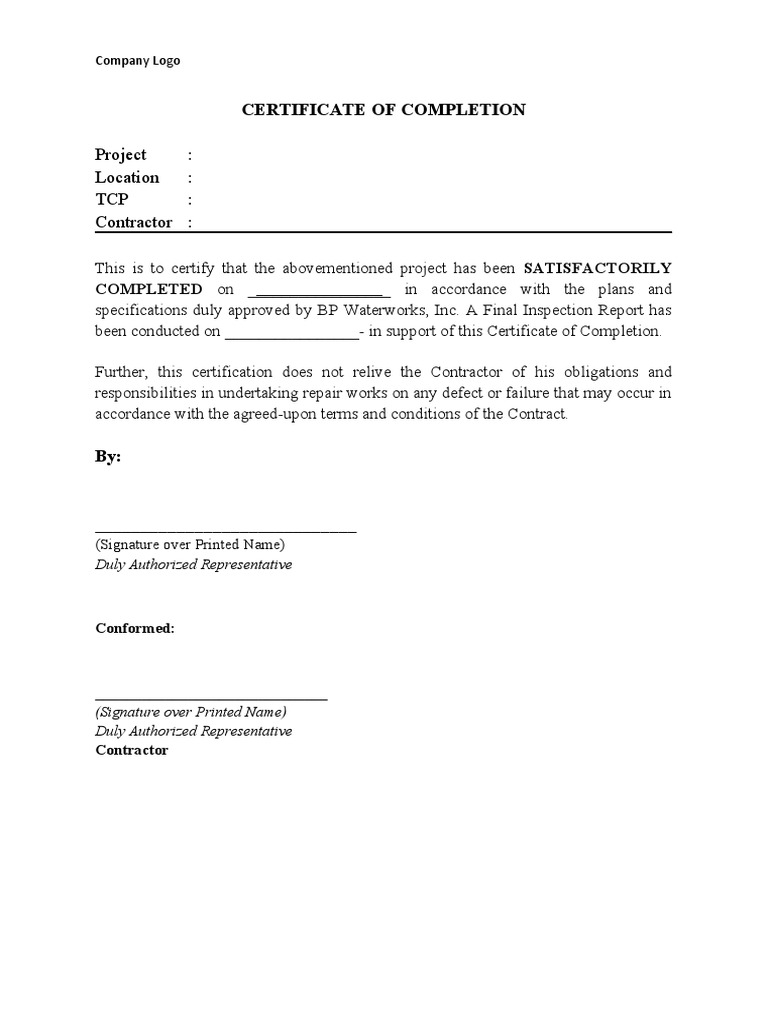 Certificate of Completion Form | PDF