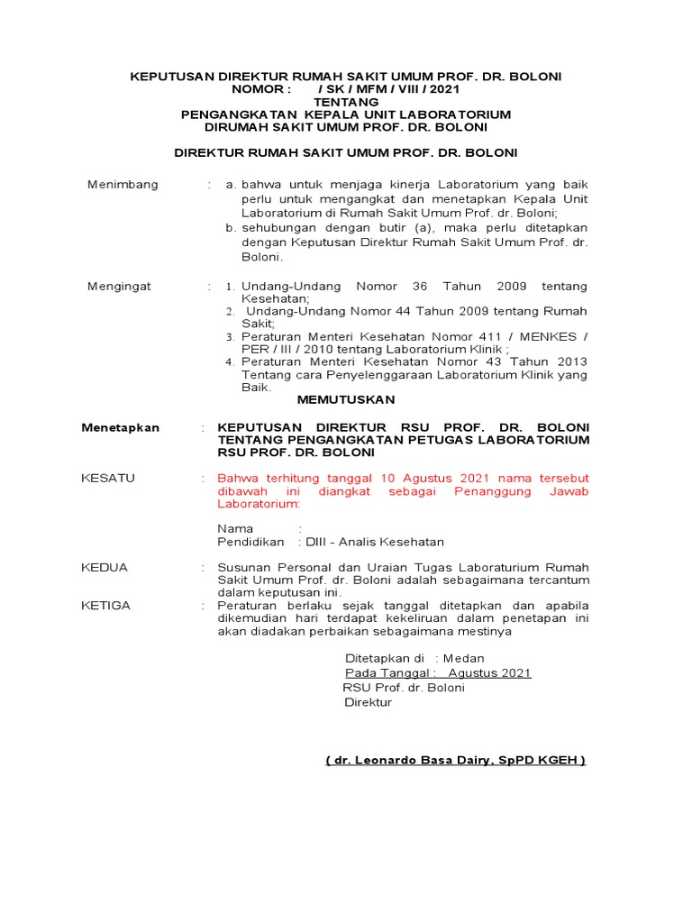 SK Kepala Unit Laboratorium | PDF