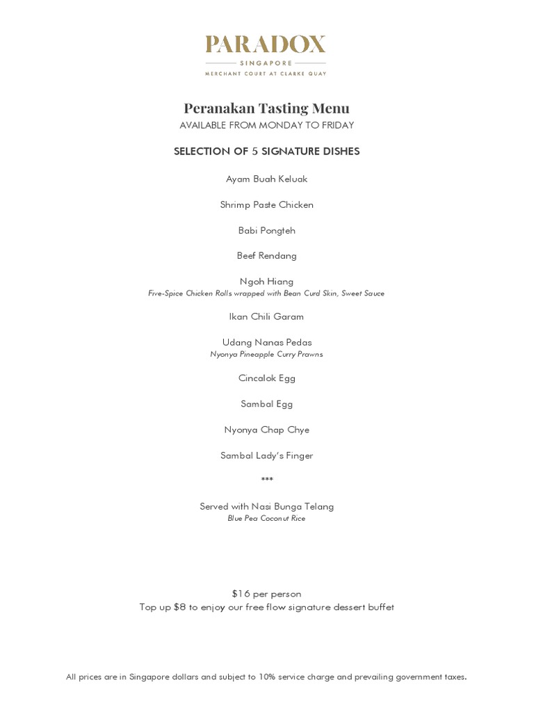 Peranakan Tasting Menu | PDF