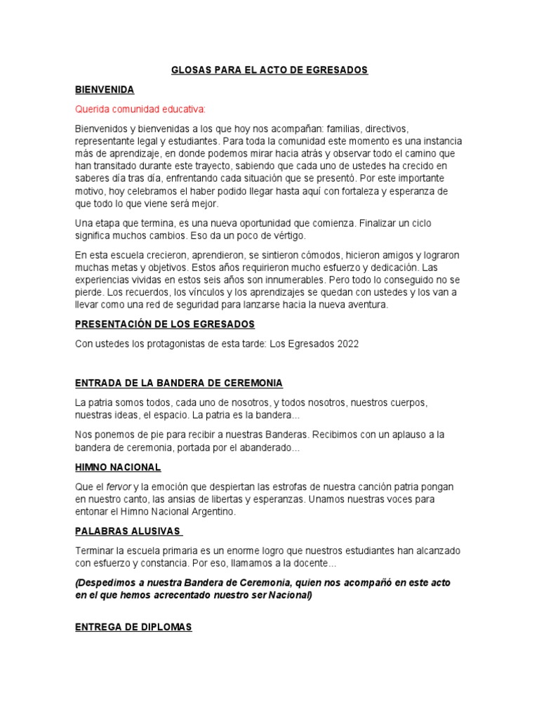 Glosas para Acto de Egresados | PDF