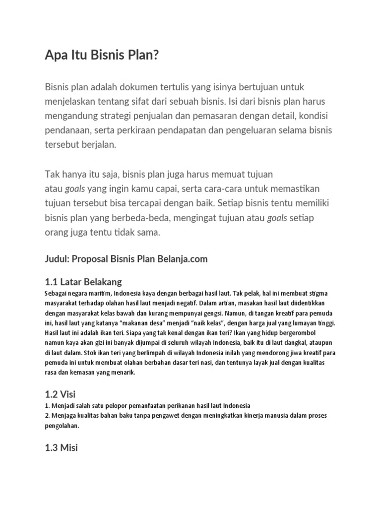 Apa Itu Bisnis Plan | PDF