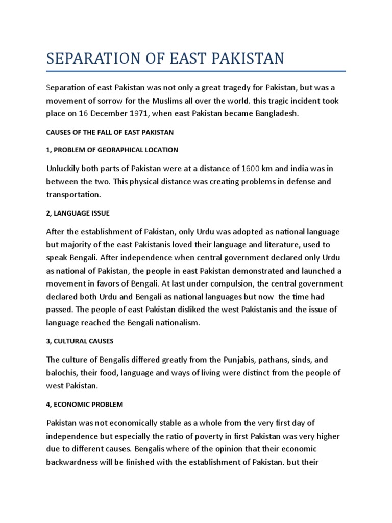 Separation of East Pakistan | Download Free PDF | Pakistan | Bangladesh