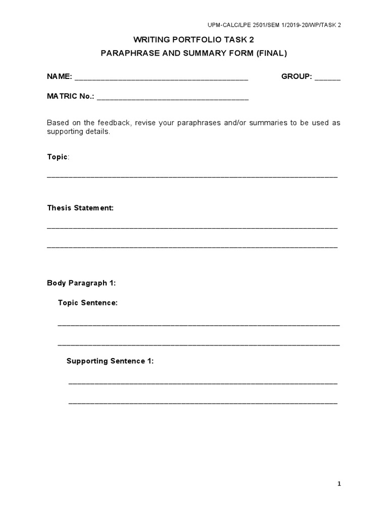 Lpe 2501 Writing Portfolio Task 2 (Paraphrase & Summary Form - Final) | PDF