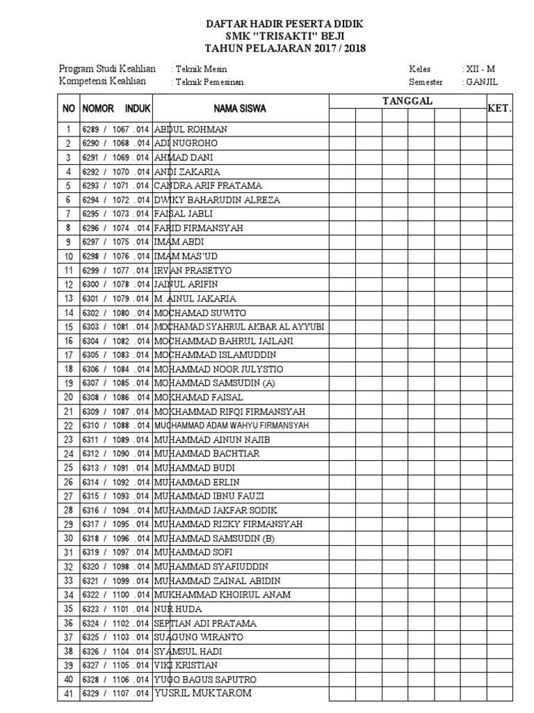 Absensi Xii 2017-2018 | PDF