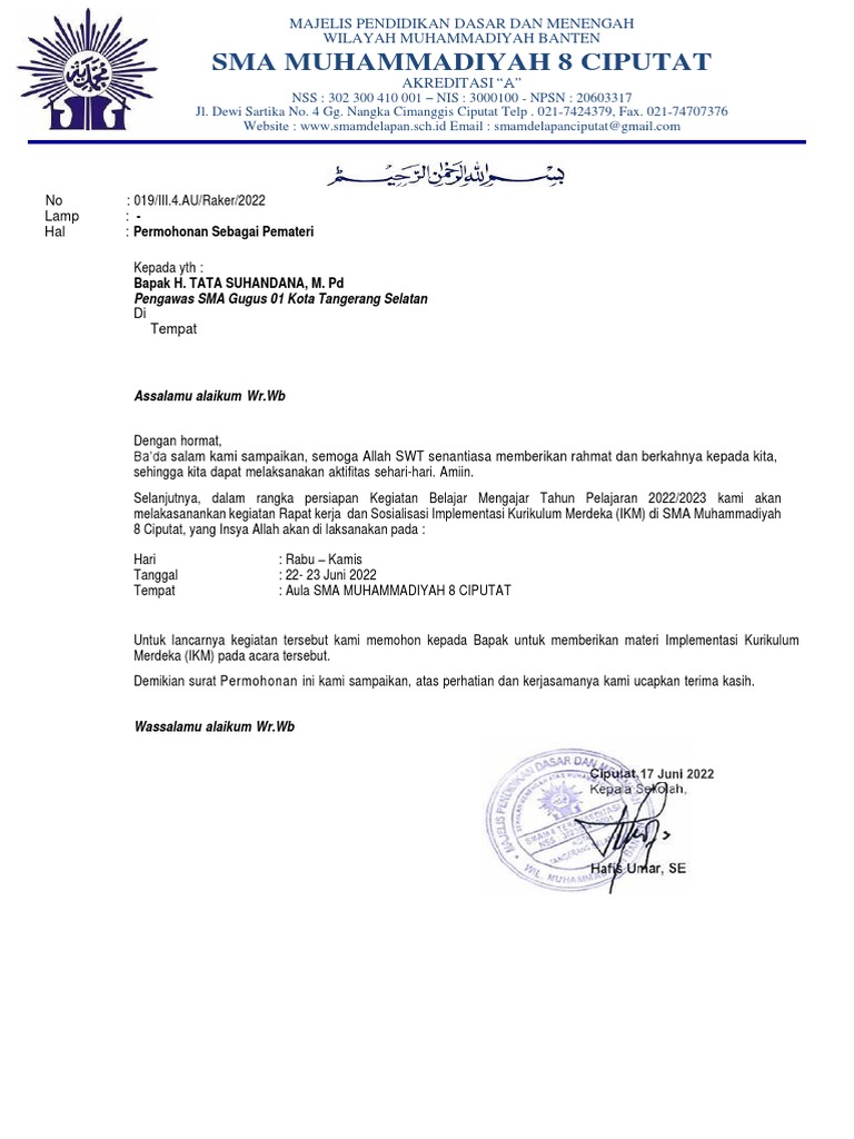 Undangan Pemateri Raker | PDF