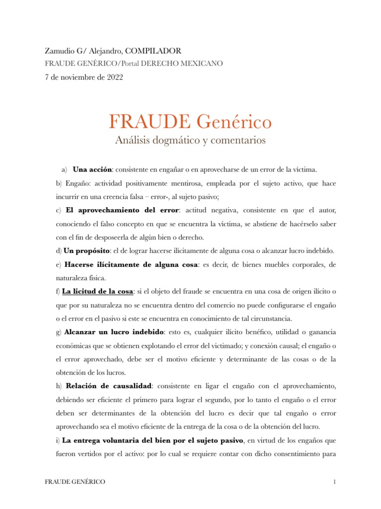 Elementos del Fraude Genérico en Derecho | PDF | Derecho penal | Fraude