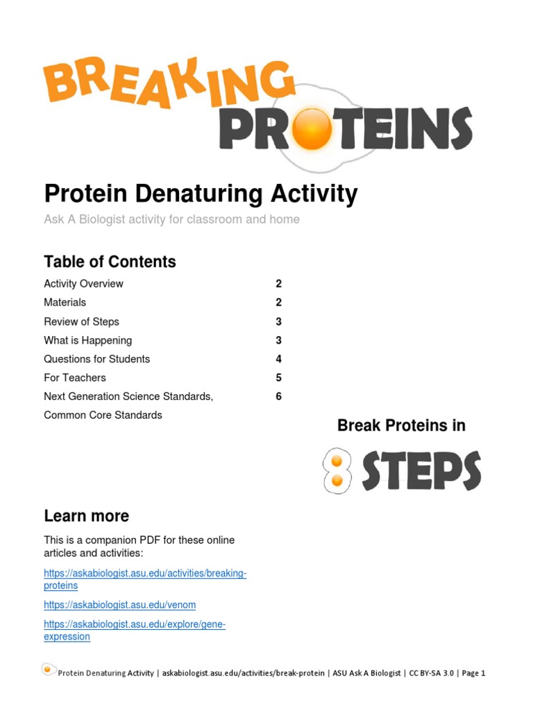 Breaking Proteins Activity PDF 3 | PDF | Denaturation (Biochemistry ...