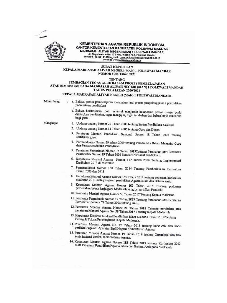 SK Pembagian Tugas 2021-1-4 | PDF