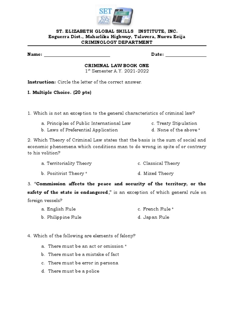 Criminal Law Exam | PDF | Criminal Law | Crimes