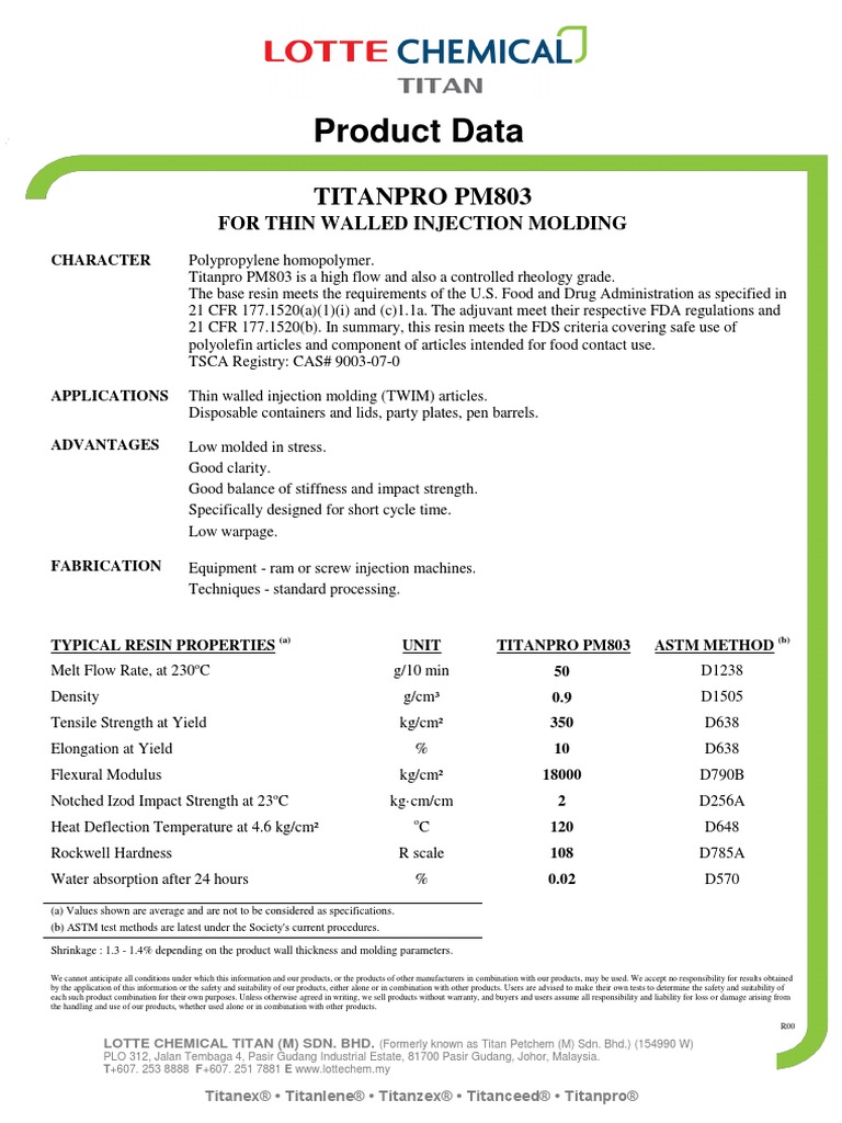 Lotte Titanpro PM803 Product Data | PDF | Strength Of Materials | Materials