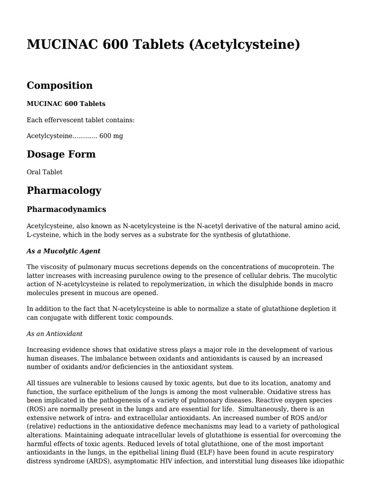 Mucinac 600 Tablets | PDF | Glutathione | Antioxidant