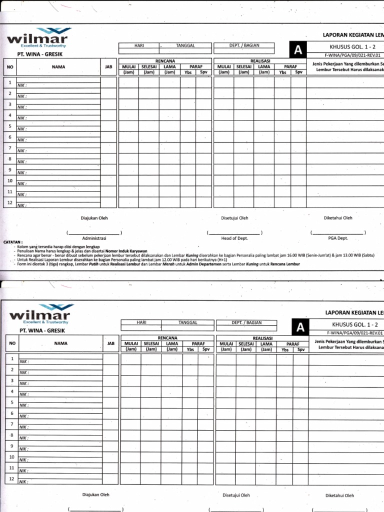 Form Lembur SPL | PDF