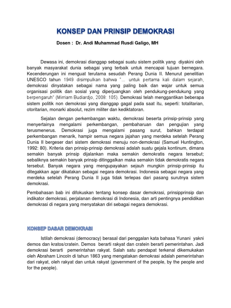 Kuliah 6 - KONSEP DAN PRINSIP DEMOKRASI | PDF