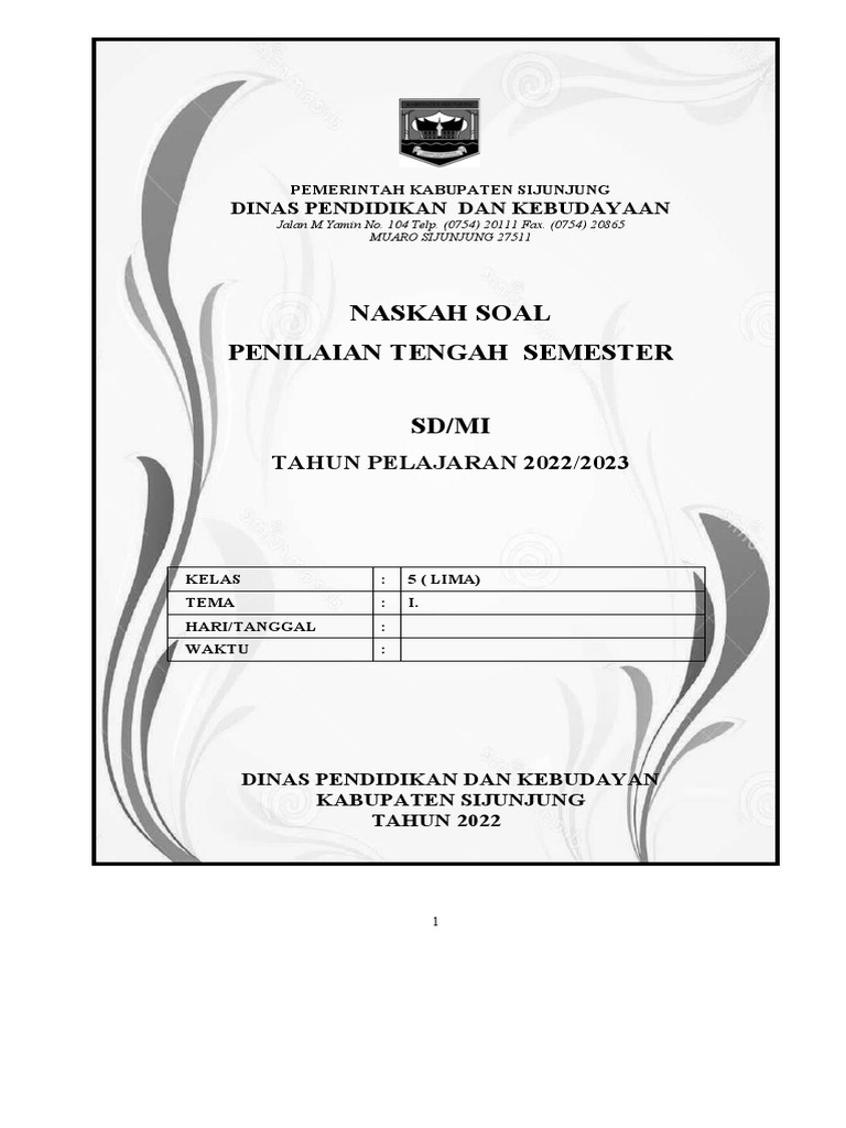 Soal Mid Semester 1 Tema 1 Kelas 5 Dan Kunci Jawaban | PDF | Kajian ...