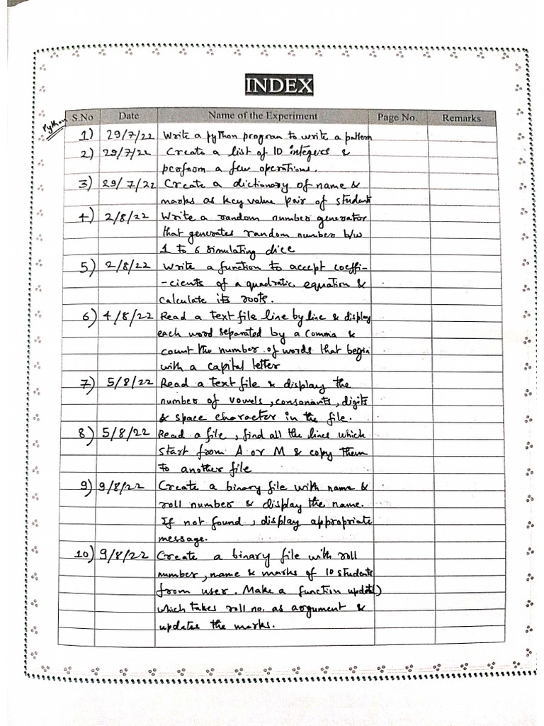 Computer Science Xii Practical Record Book | PDF