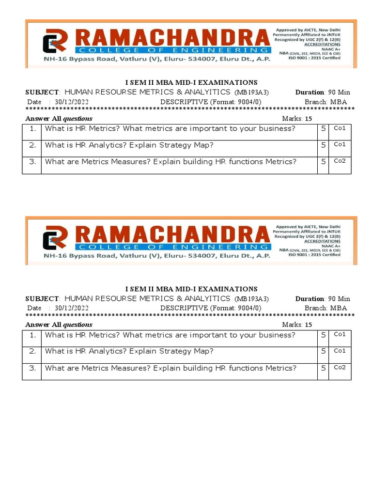 MBA HR Metrics & Analytics Exam Guide | PDF