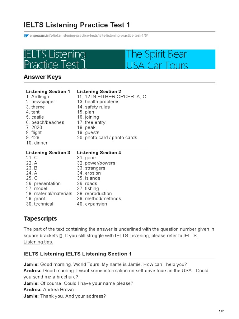 Engexam Info Ielts Listening Practice Test 1 Pdf Forests Bears