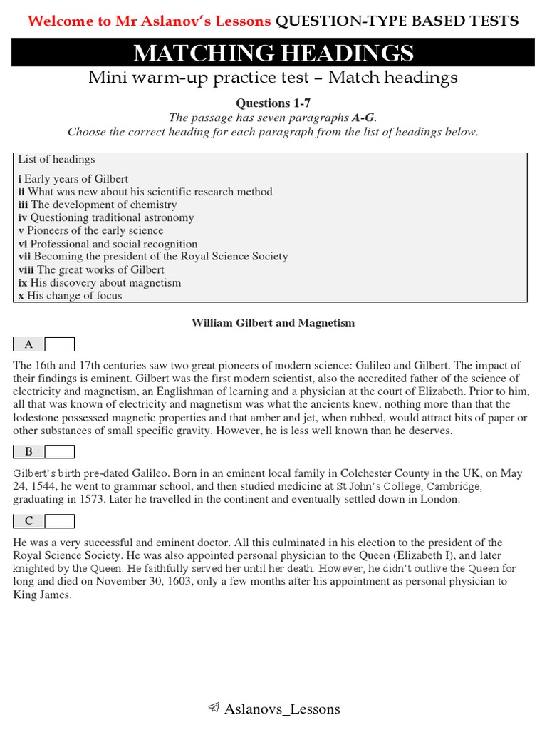 Success Reading Matching Headings @aslanovs - Lessons | PDF | Magnet ...