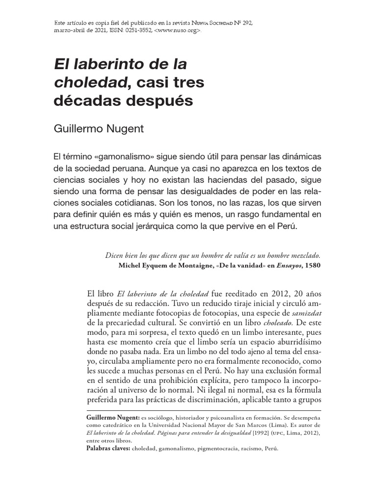 Nugent-El Laberinto de La Choledad | PDF | Racismo | Discriminación y relaciones raciales