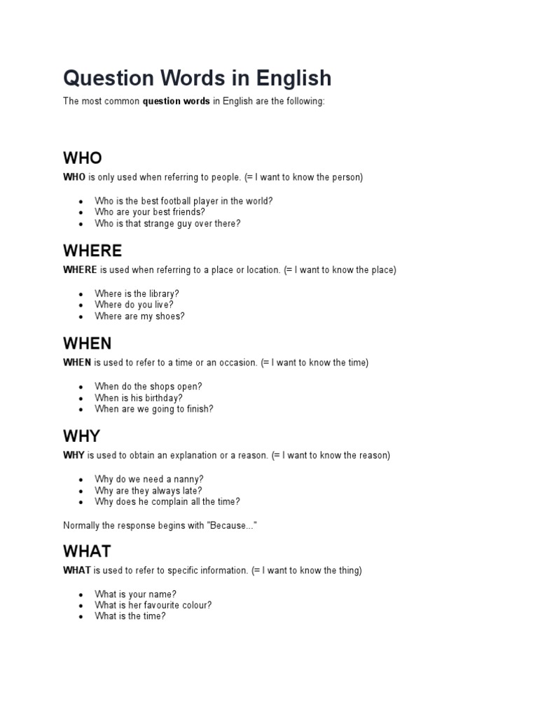 Question Words in English | PDF