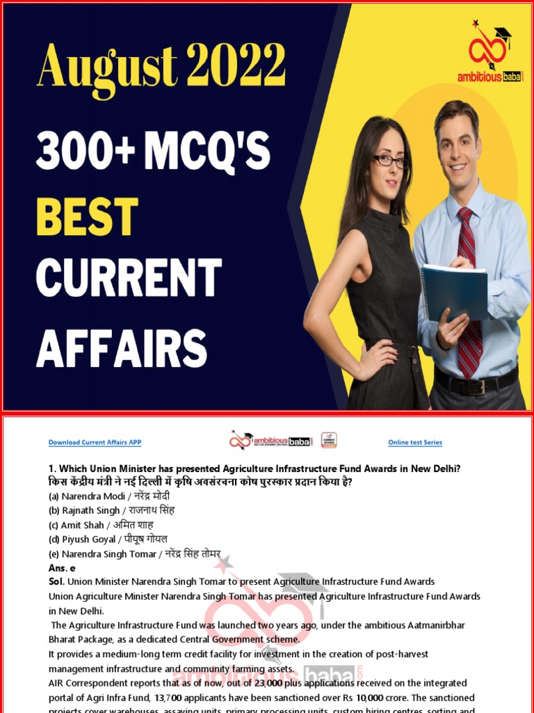 Best 300 Current Affairs MCQs August 2022 by Ambitious Baba | PDF | World Wide Web | Internet & Web