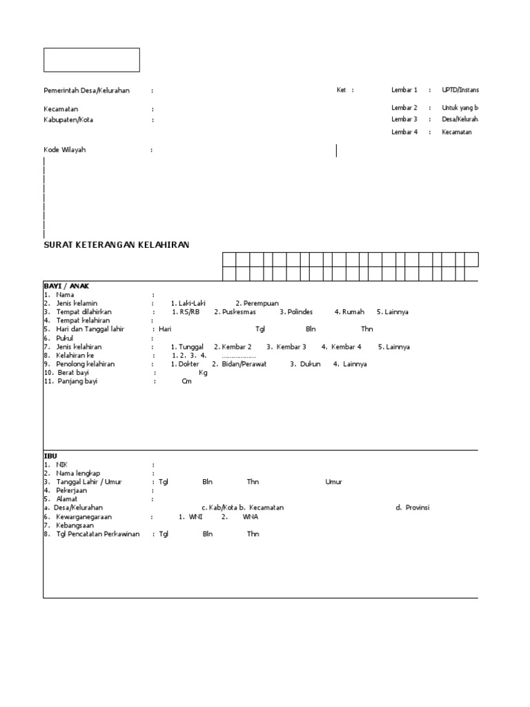 Formulir F-2.01 SURAT KETERANGAN KELAHIRAN Excel Version | PDF