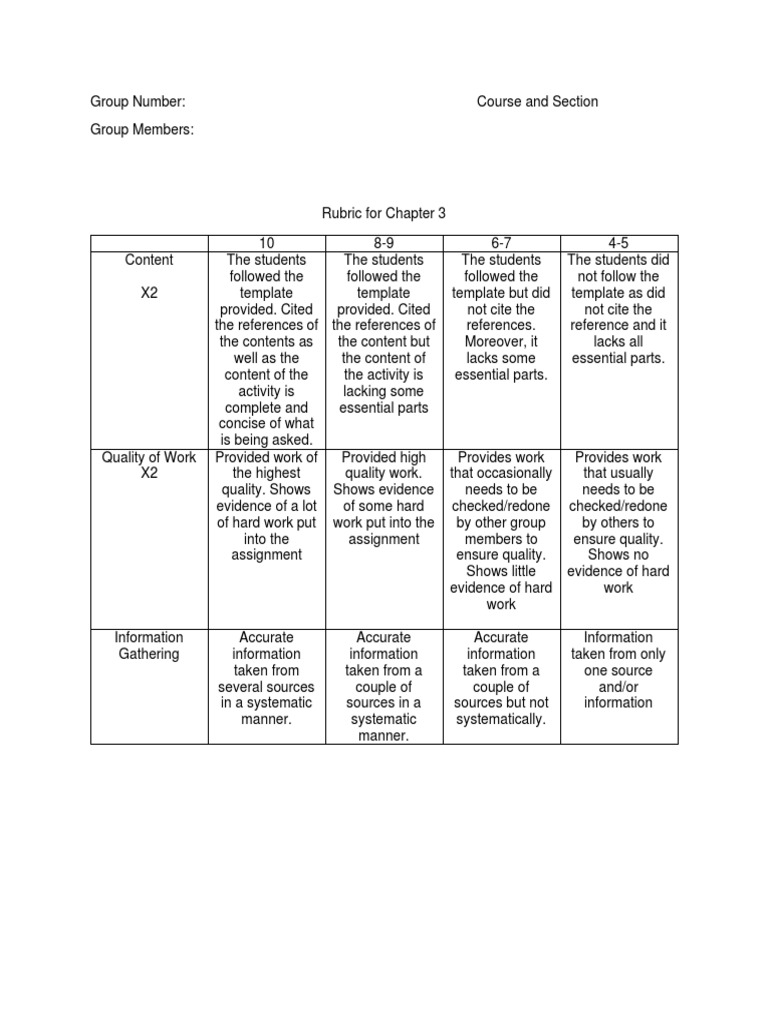 Rubric For Chapter 3 Activity | PDF