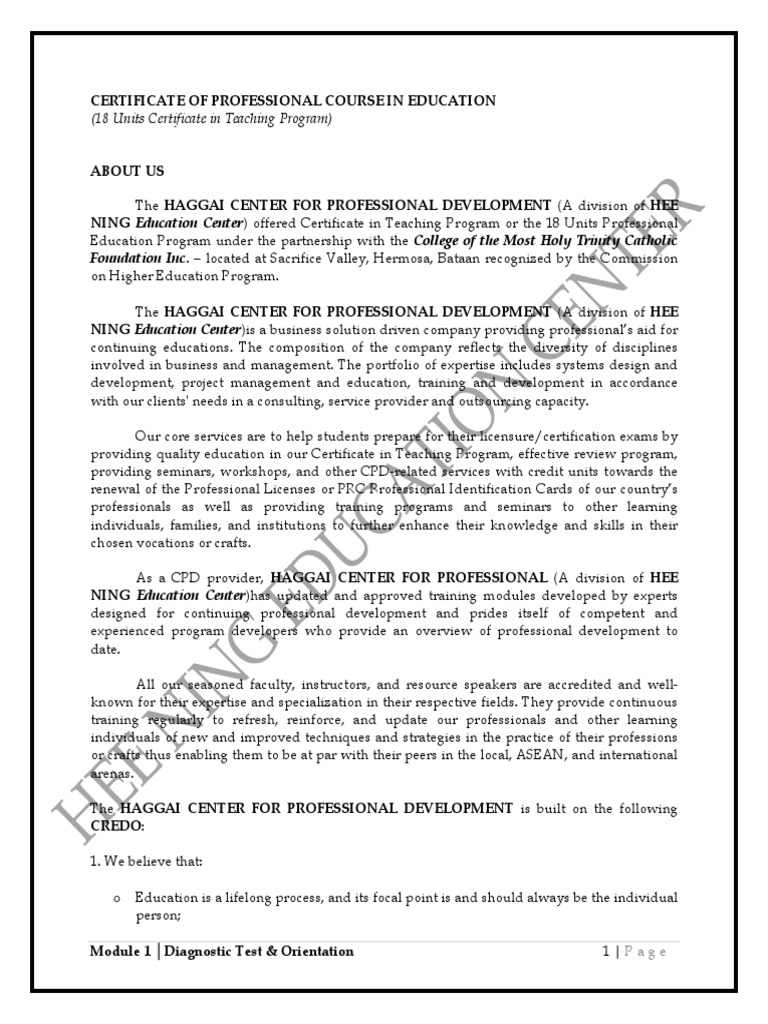 Module 1 - DIAGNOSTIC TEST & ORIENTATION | PDF | Learning | Teachers