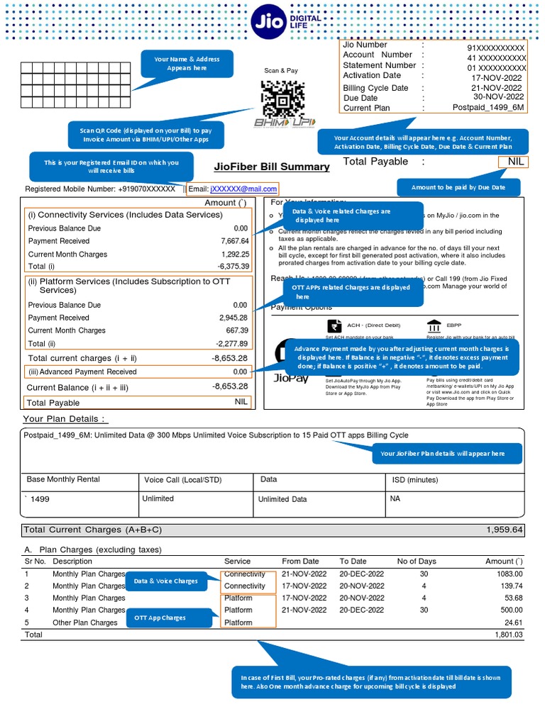 Jiofiber Postpaid Bill Format | PDF | Credit Card | Payments