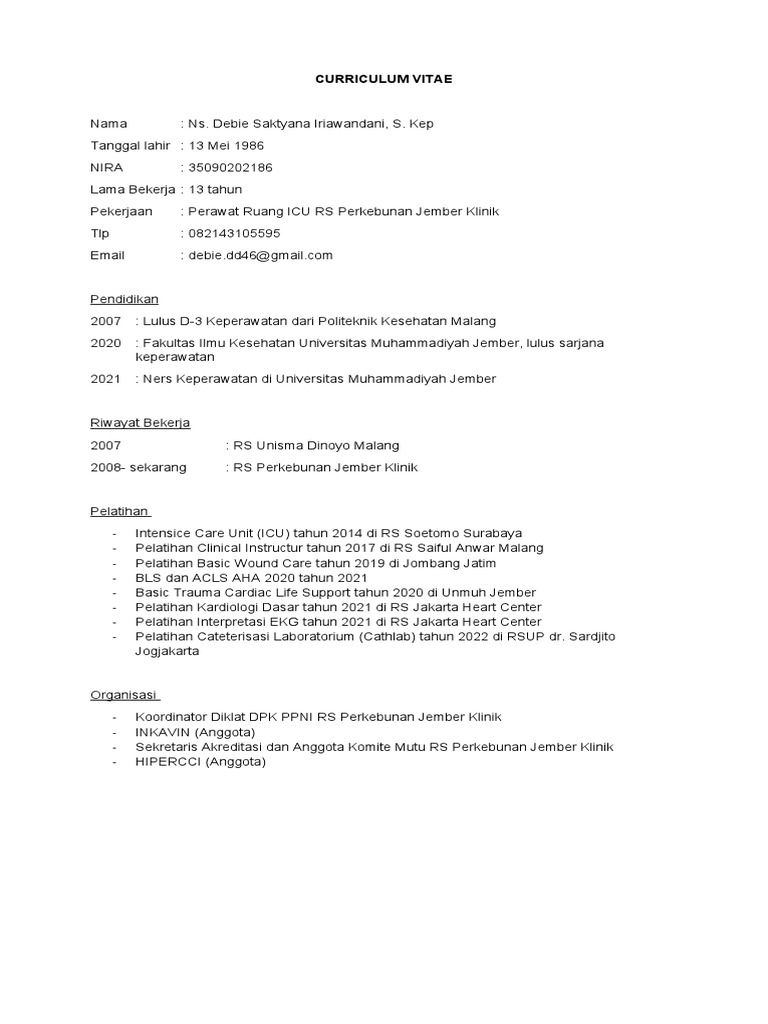 Curriculum Vitae Debie | PDF | Kesehatan Holistik