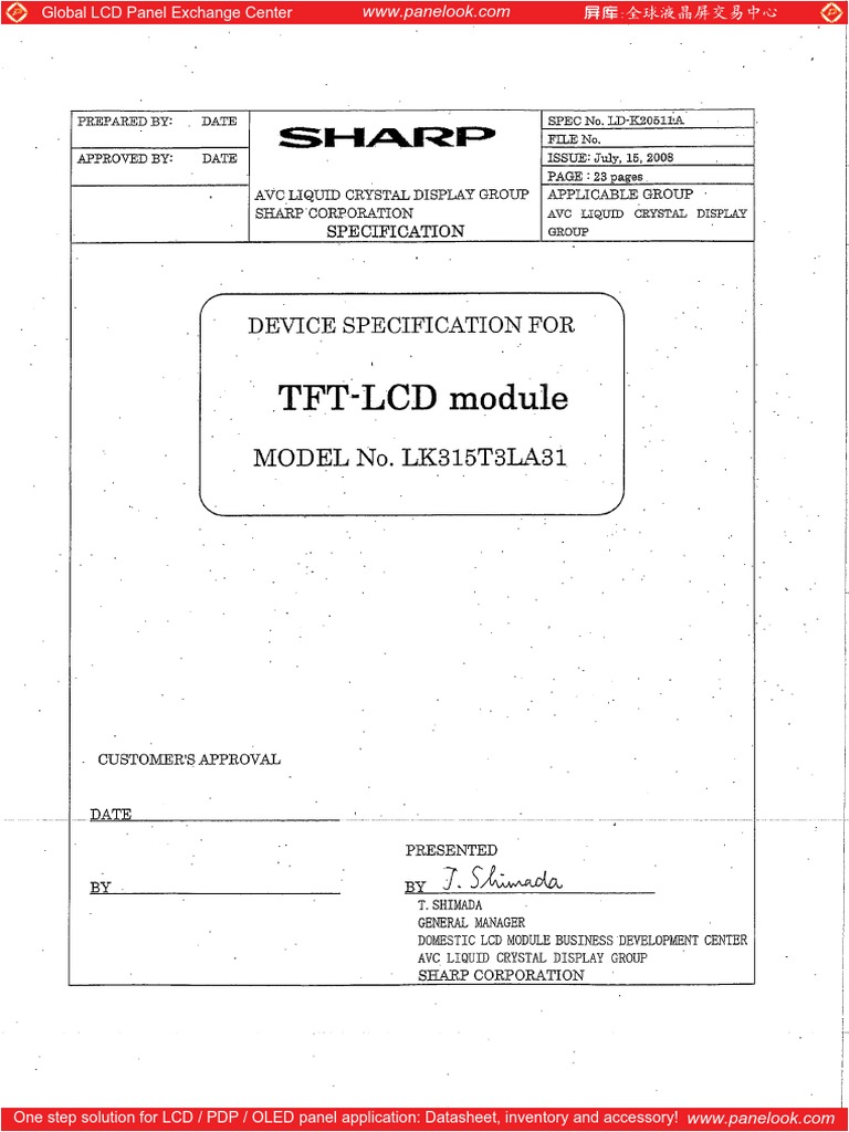 Panel Sharp Lk315t3la31 0 | PDF | Oled | Liquid Crystal Display