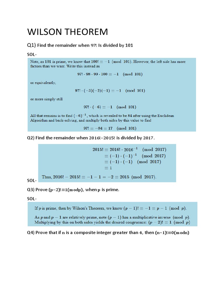 Wilson Theorem | PDF