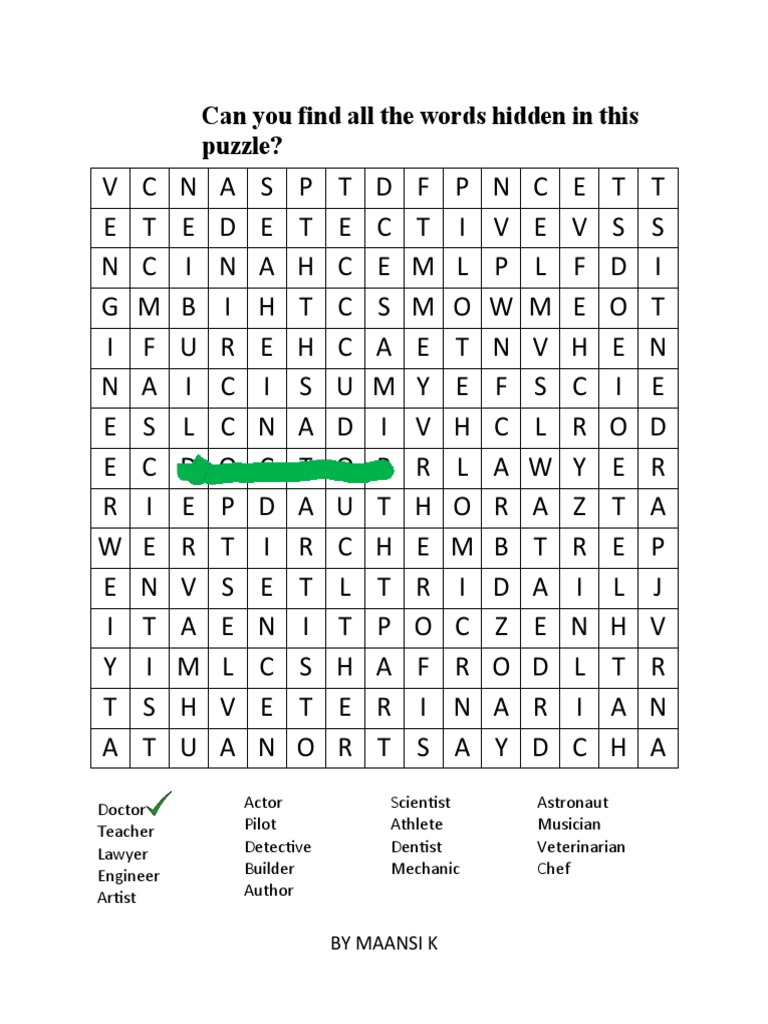 Find the Hidden Words Puzzle: Can You Spot All the Professions? | PDF