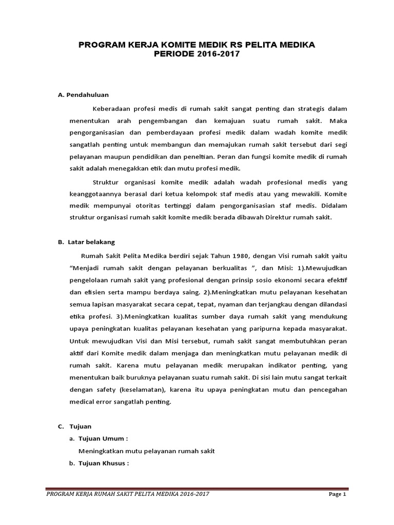 Program Kerja Komite Medik RS Pelita Medika | PDF