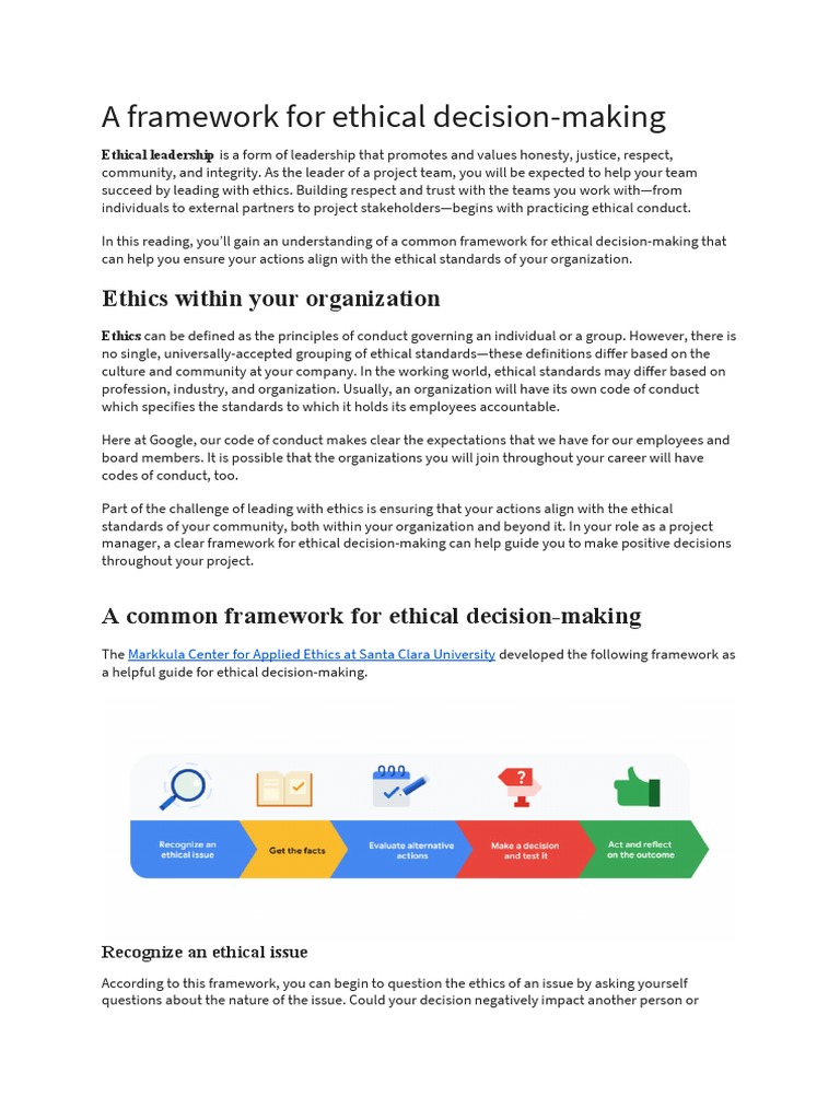 A Framework For Ethical Decision | PDF | Leadership | Decision Making