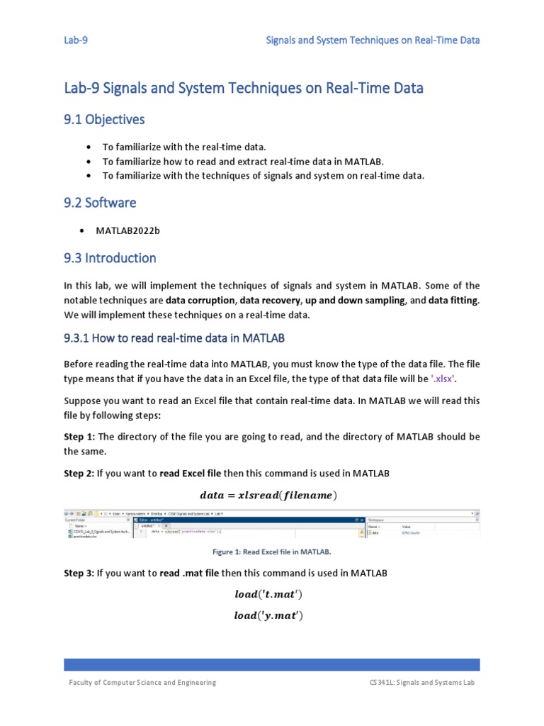 CS341L - Lab - 9 - Signals and System Techniques On Real-Time Data | PDF | Matlab | Computer File