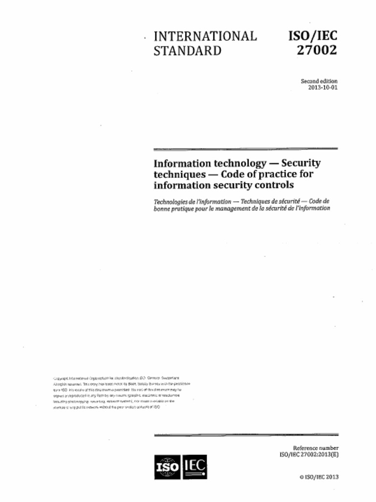 ISO 27002 2013 - Information Technology & Secuirty Techniques | PDF