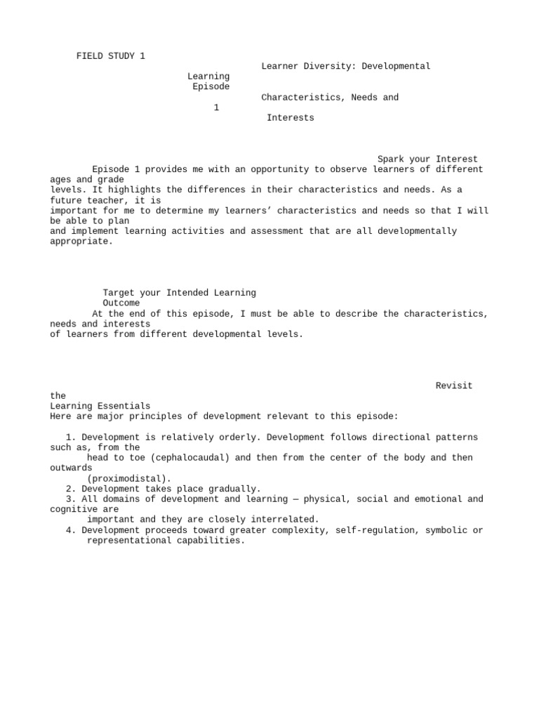 FS 1 Learning Episode 1 | PDF | Learning | Preschool