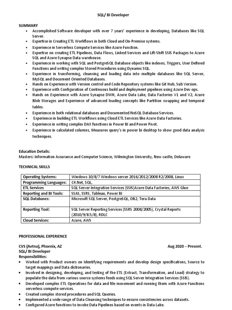 SQL, BI, PowerBI 7yr | PDF | Microsoft Sql Server | Databases