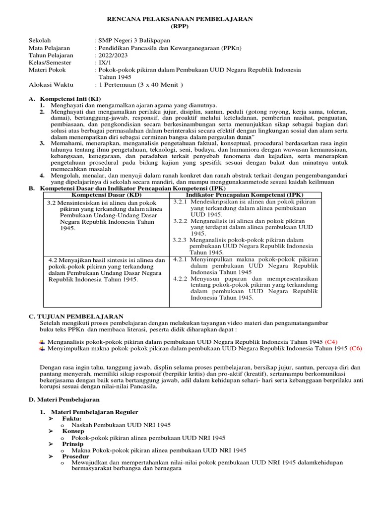 RPP Rencana Aksi 1 - Citra Marina | PDF