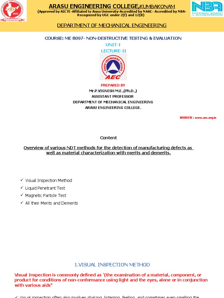 L-2-Over View of Various NDT Methods | PDF | Nondestructive Testing ...