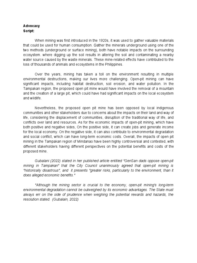 Advocacy Script | PDF | Mining | Coal Mining