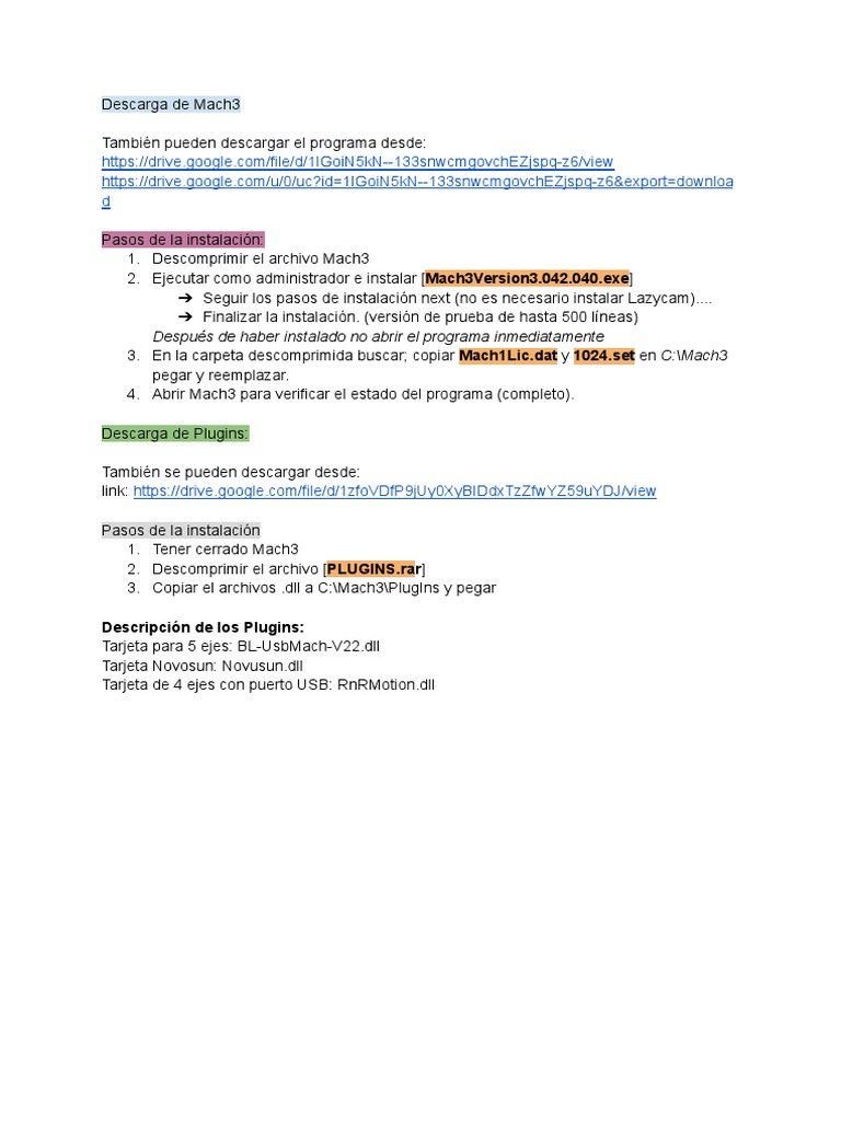 Pasos Instalacion Mach3 | PDF