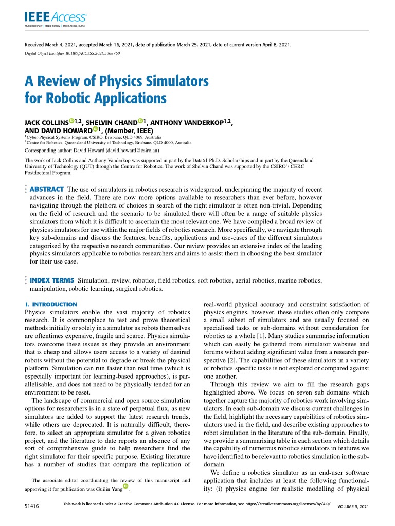 A Review of Physics Simulators For Robotic Applications | PDF ...