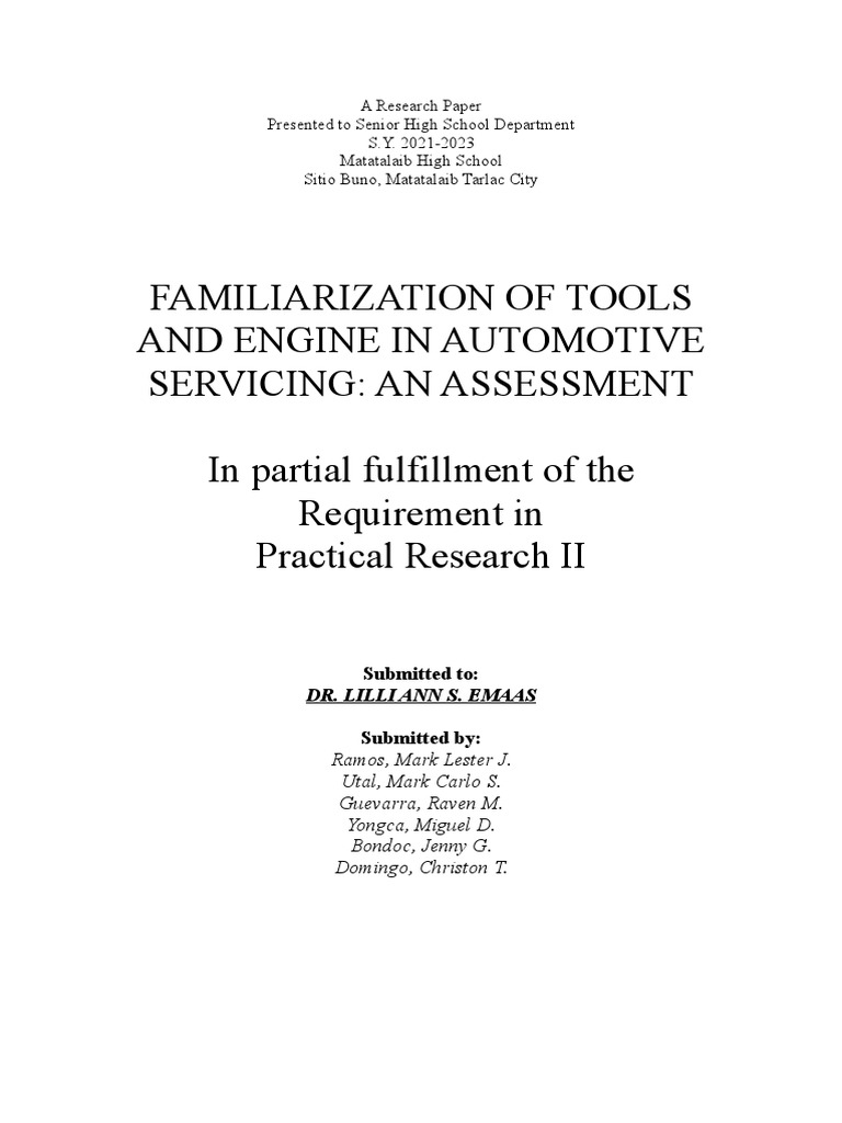 Tool Familiarization in Automotive Servicing | PDF | Sampling ...