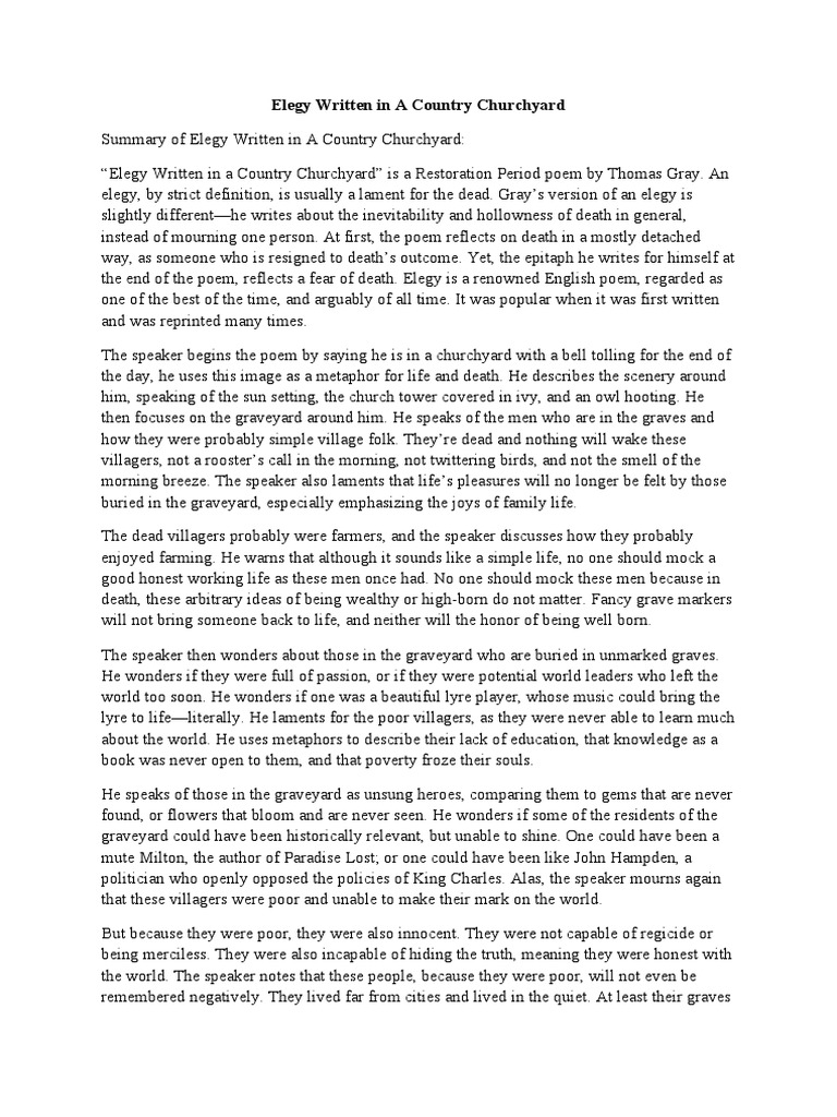 Elegy Written in A Country Churchyard | PDF